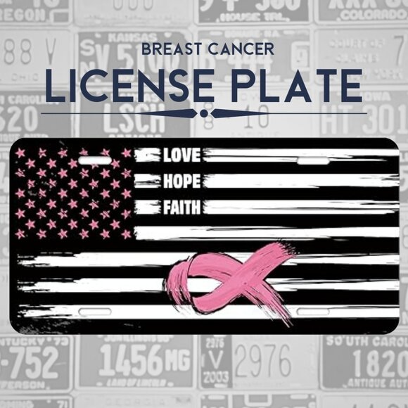 Accents | Breast Cancer License Plate Pink Ribbon Love Hope Faith ...